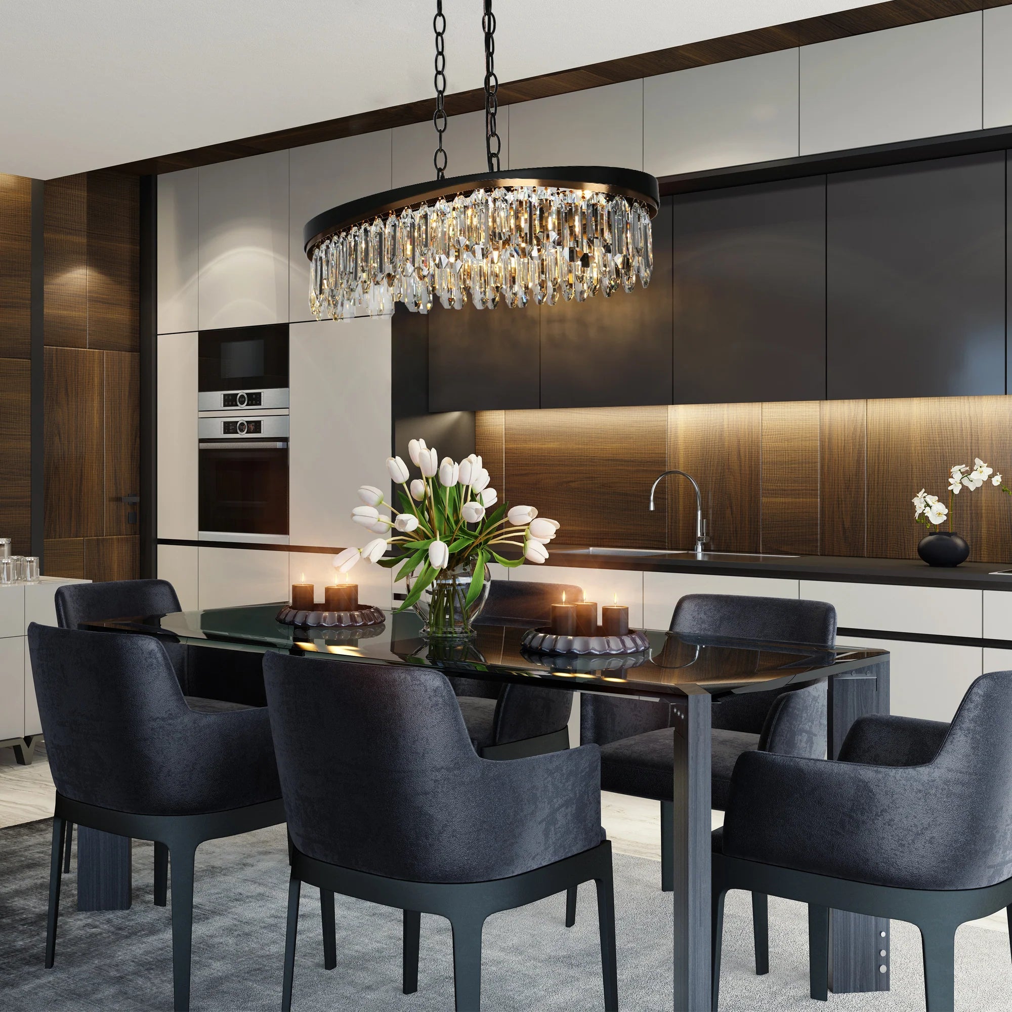 Modern Brass Chandelier: Zephyrine 6-Light Crystal Fixture by LNC Home